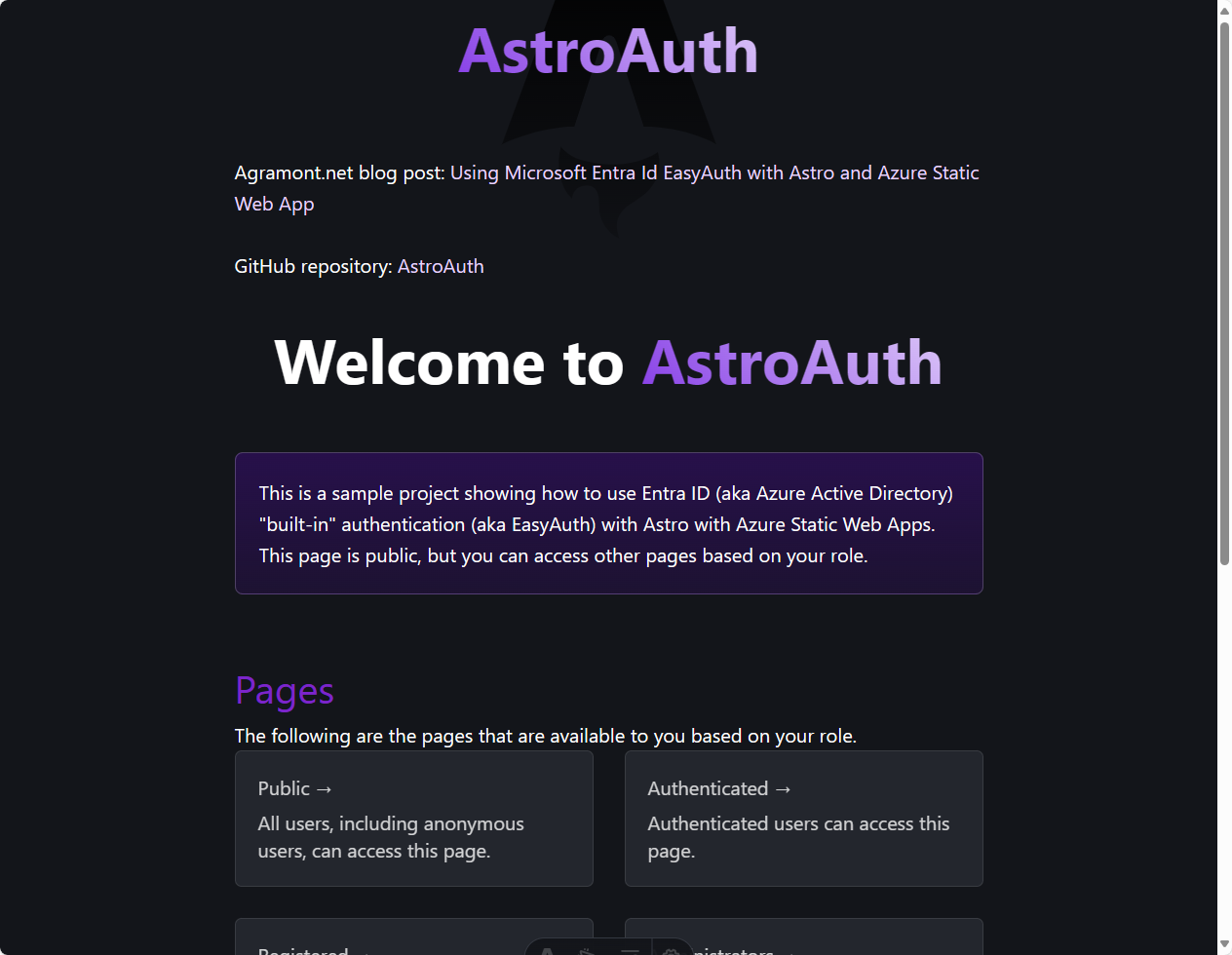 Using Microsoft Entra Id EasyAuth with Astro and Azure Static Web App | Agramont.net